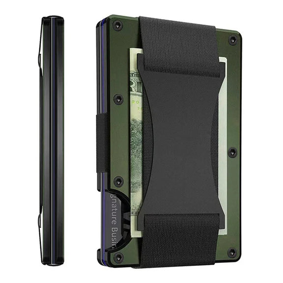 Leatherboss Slim Wallets for Mens Metal Wallet with Cash Strap Thin Mi ...