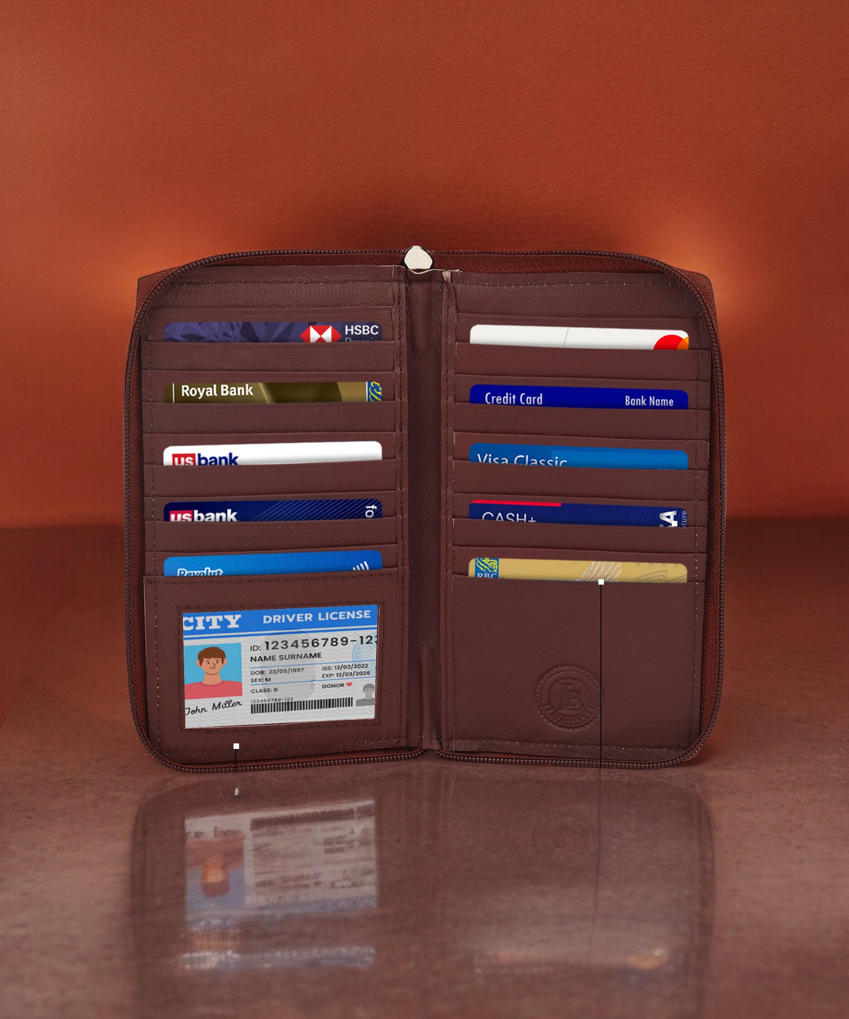 Leatherboss Genuine Leather Checkbook Credit card Holder wallet Zipper ...