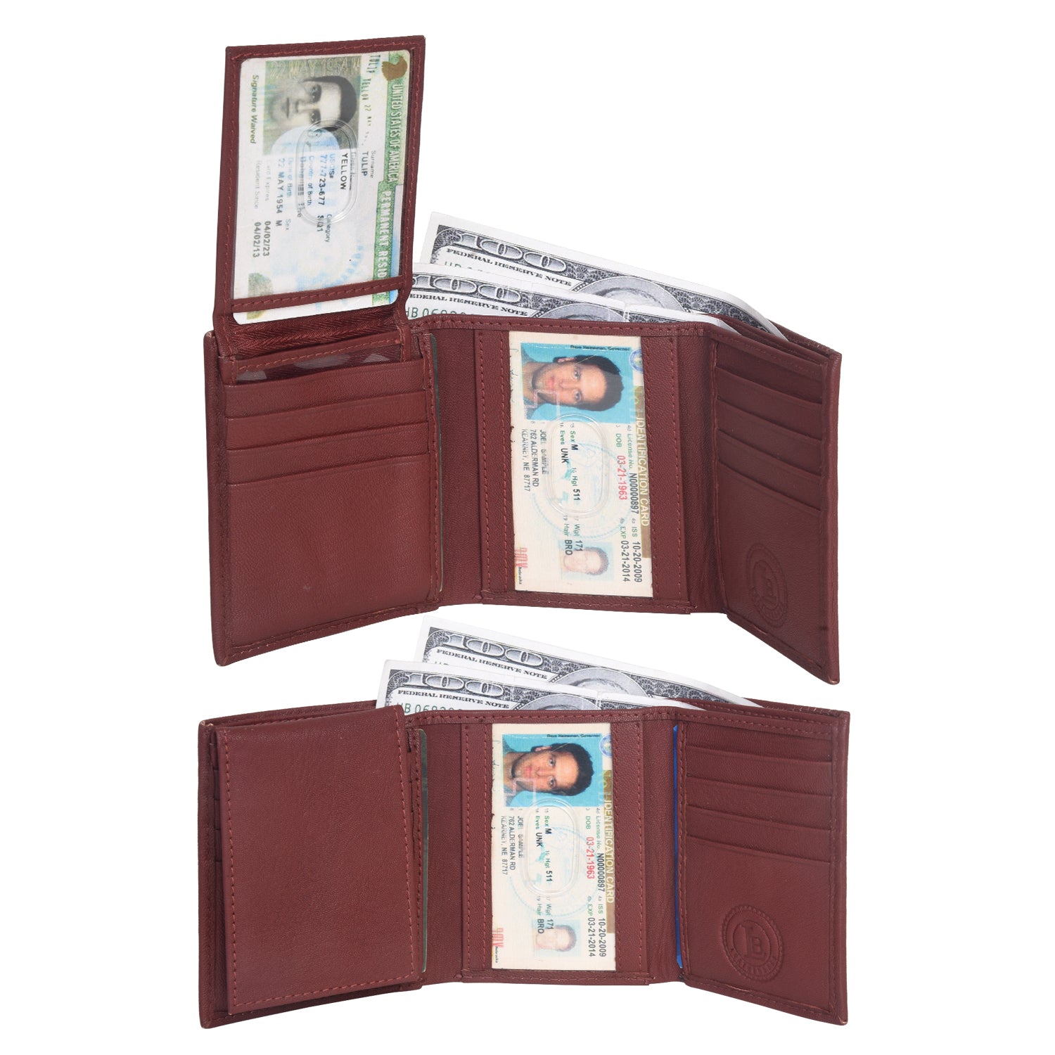 LEATHERBOSS GENUINE LEATHER WALLET TRIFOLD PULL OUT FLAP ID POCKET ...